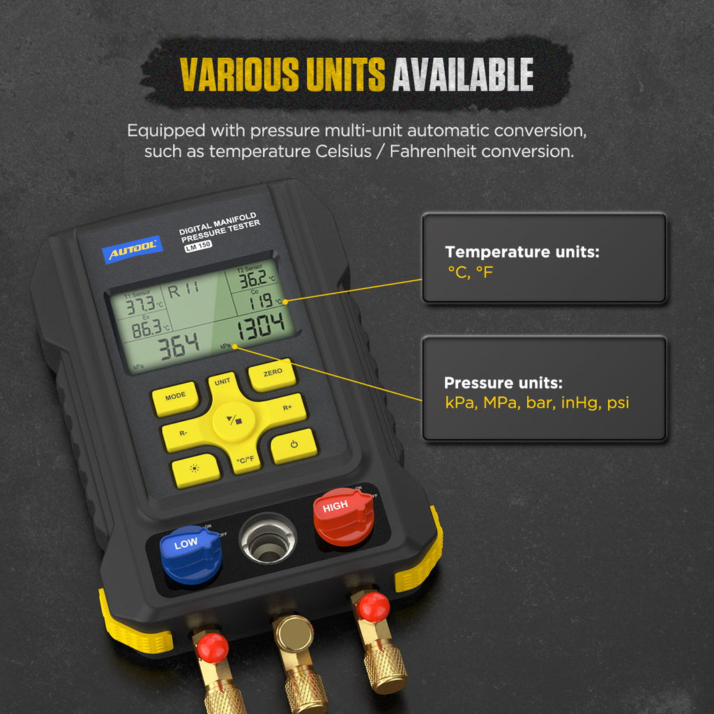 AUTOOL LM150 Digital 3 Way Full Kit Auto A/C Pressure Gauges – FairTools